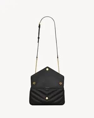 Saint Laurent Leather Flap Shoulder Bag With Metal Chain - Black