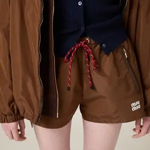 Miu Miu Logo Embroidered Drawstring Shorts - Cocoa Brown