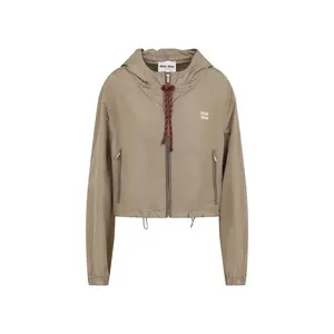 Miu Miu Technical Fabric Hooded Blouson Jacket - Clay Gray