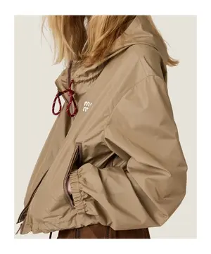 Miu Miu Technical Fabric Hooded Blouson Jacket - Clay Gray