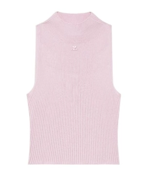 COURREGES Mock Neck Cropped Ribbed Tank Top - Salt Pink