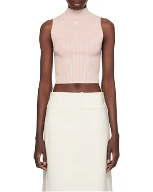 COURREGES Mock Neck Cropped Ribbed Tank Top - Salt Pink