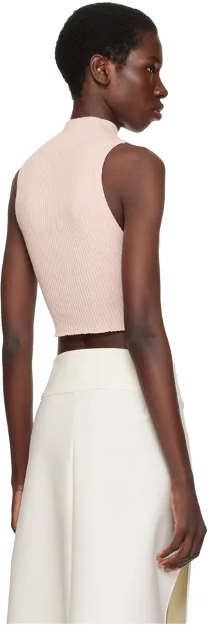 COURREGES Mock Neck Cropped Ribbed Tank Top - Salt Pink