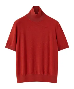 Loro Piana Short-sleeved Ribbed Turtleneck Sweater - Riding Red