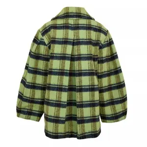 GANNI Brushed Wool Check Teddy Coat - Green