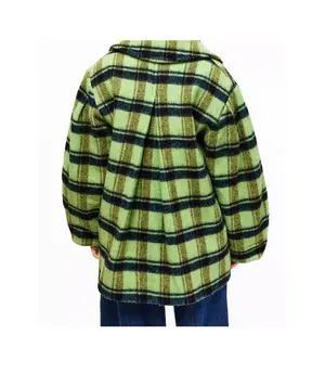 GANNI Brushed Wool Check Teddy Coat - Green