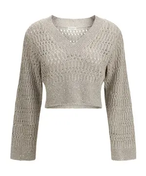 Brunello Cucinelli Long Sleeve V-neck Sweater With Sequins