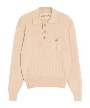 Valentino Garavani Button Detailed Long-sleeved Ribbed Polo Shirt