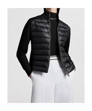 Moncler Quilted Padded Cardigan With Wool Knit