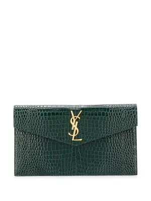 Saint Laurent Uptown Pouch In Crocodile Embossed Shiny Leather