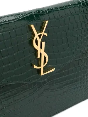 Saint Laurent Uptown Pouch In Crocodile Embossed Shiny Leather