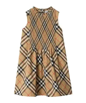 Burberry Check Cotton Poplin Dress With Frilled Collar - Sand