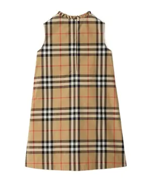 Burberry Check Cotton Poplin Dress With Frilled Collar - Sand