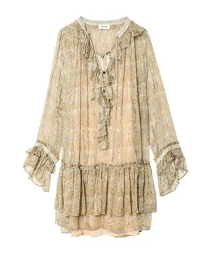 Zadig&Voltaire Long Sleeve Printed Chiffon Mini Dress