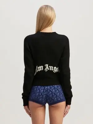 Palm Angels Curved Logo Buttoned Cardigan