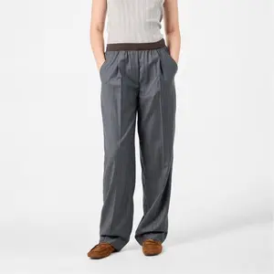 Miu Miu Elastic Waist Striped Casual Pants - Gray