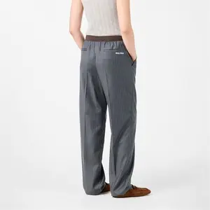 Miu Miu Elastic Waist Striped Casual Pants - Gray