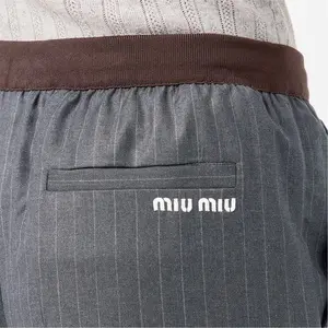 Miu Miu Elastic Waist Striped Casual Pants - Gray
