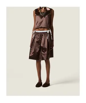 Miu Miu Satin Crop Top With Embroidered Neckline And Cuffs