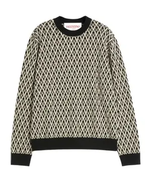 Valentino Garavani Crewneck Wool Jumper With All-over Jacquard Pattern