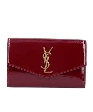 Saint Laurent Logo Plaque Foldover Top Wallet - Red