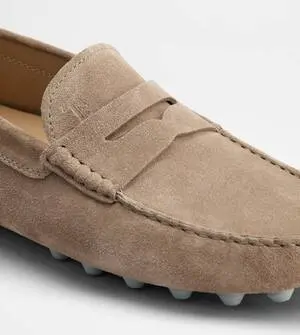 TOD'S Gommino Suede Loafers With Embossed Detailing - Beige