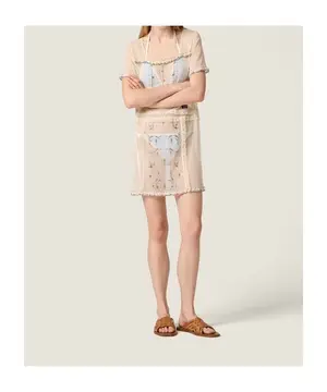 Miu Miu Embroidered Tulle Mini Dress