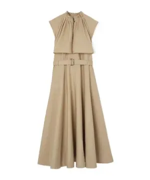 Burberry Cotton Poplin Midi Dress With B-buckle Belt - Harvest Beig