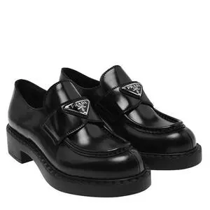 Prada Brushed Leather Loafers With Platform Sole