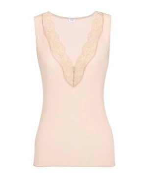 Saint Laurent Ribbed Silk V-neck Lace Trim Tank Top