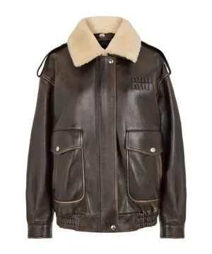 Miu Miu Leather Logo Bomber Jacket
