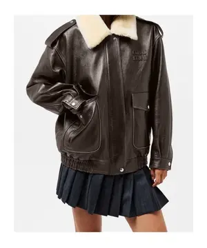 Miu Miu Leather Logo Bomber Jacket