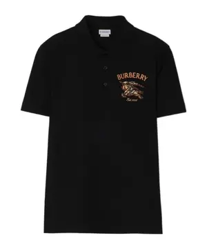 Burberry Knight Check Cotton Polo Shirt - Black
