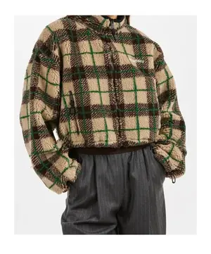 Miu Miu Checked Teddy Bear Jacket - Green
