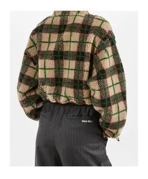 Miu Miu Checked Teddy Bear Jacket - Green