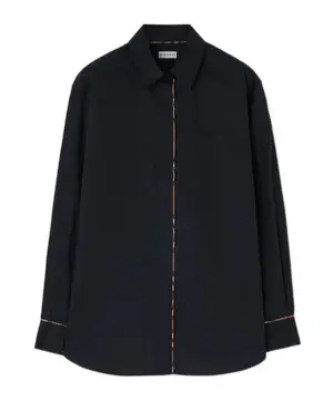 Burberry Relaxed Fit Check Piping Cotton Shirt - Navy