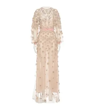 Valentino Garavani Long Sleeve Embellished Dress - Nude