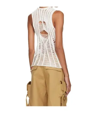 DION LEE Ribbed Knit Distressed Top