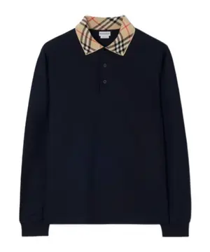 Burberry Long-sleeve Check Collar Cotton Polo Shirt