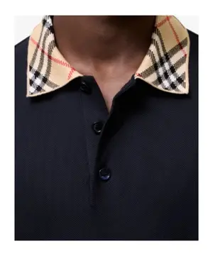 Burberry Long-sleeve Check Collar Cotton Polo Shirt
