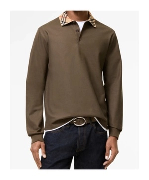 Burberry Long-sleeve Check Collar Cotton Polo Shirt