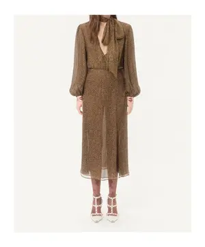 Valentino Garavani Fauve Éclat Printed Midi Dress With Sequined Details