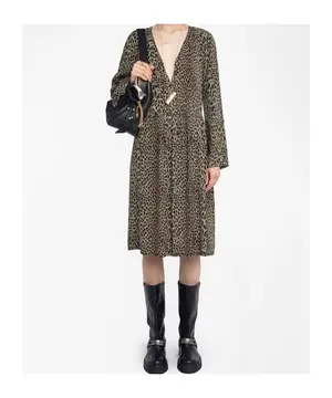 Zadig&Voltaire Leopard Print V-neck Long Sleeve Dress
