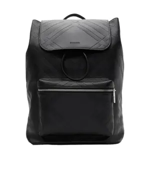 Burberry Logo Detailed Foldover Top Backpack - Black