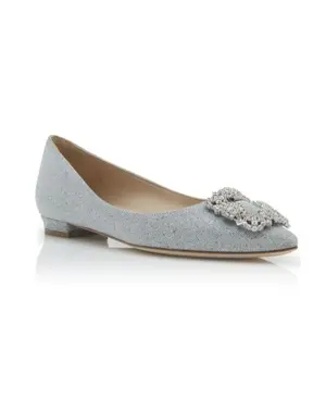 Manolo Blahnik Rhinestone Buckle Pointed Toe Flats