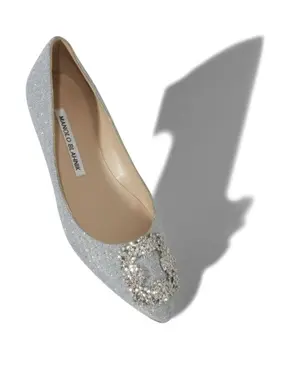 Manolo Blahnik Rhinestone Buckle Pointed Toe Flats