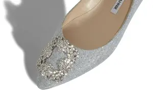 Manolo Blahnik Rhinestone Buckle Pointed Toe Flats