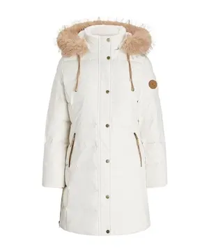 Ralph Lauren Mid-length Hooded Down Jacket With Fur Trim - White