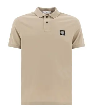 Stone Island Logo Patch Short-sleeved Polo Shirt - Beige