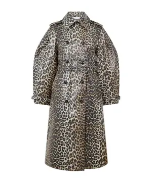 GANNI Laminated Canvas Trench Coat - Black
